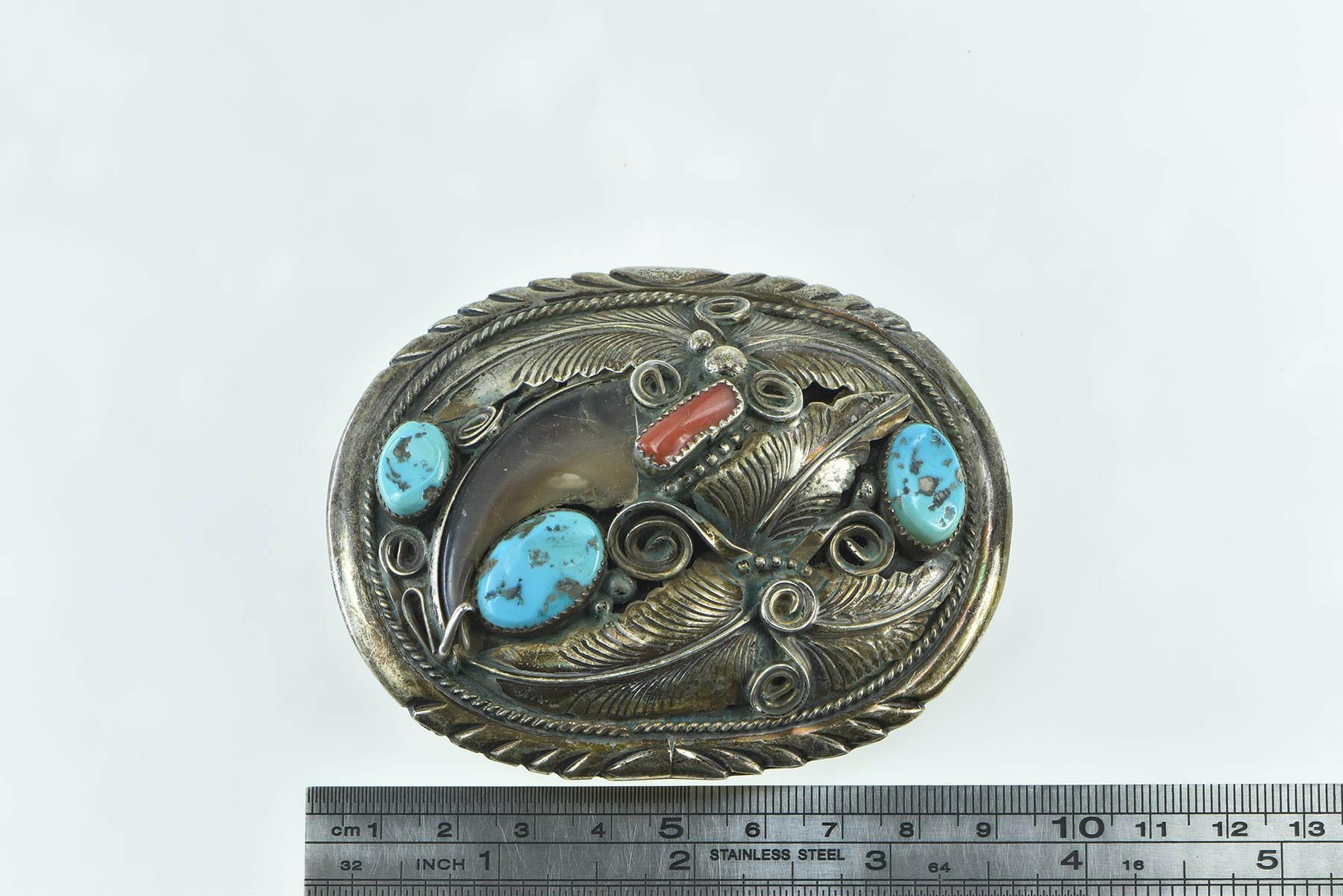 Sterling Silver Mike Thomas Jr Navajo Coral Turquoise Belt Buckle ...
