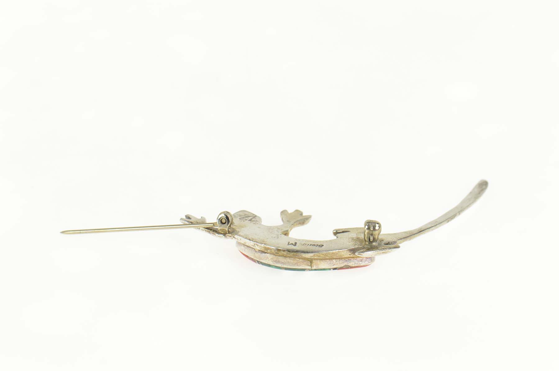 Sterling Silver Native American Coral Malachite Lizard Pin/Brooch ...