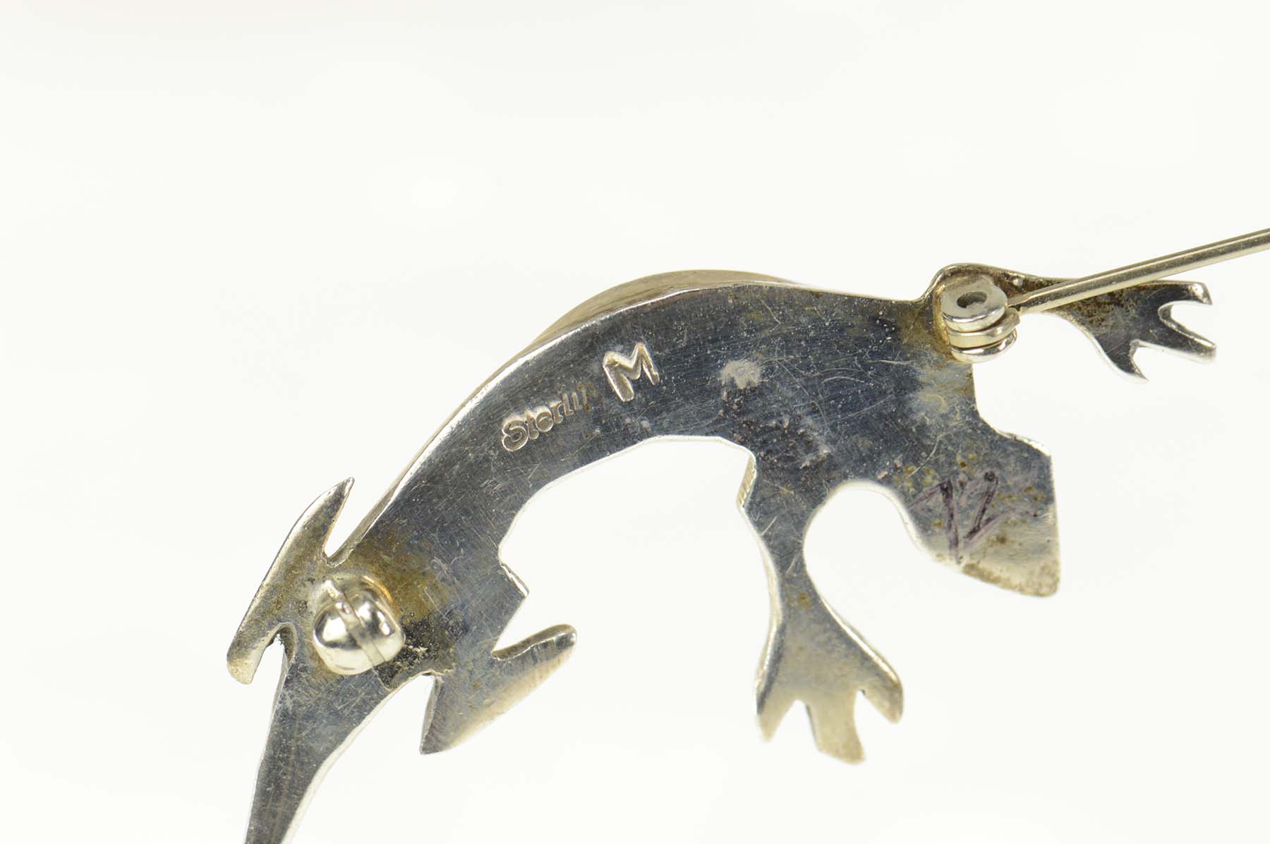 Sterling Silver Native American Coral Malachite Lizard Pin/Brooch ...