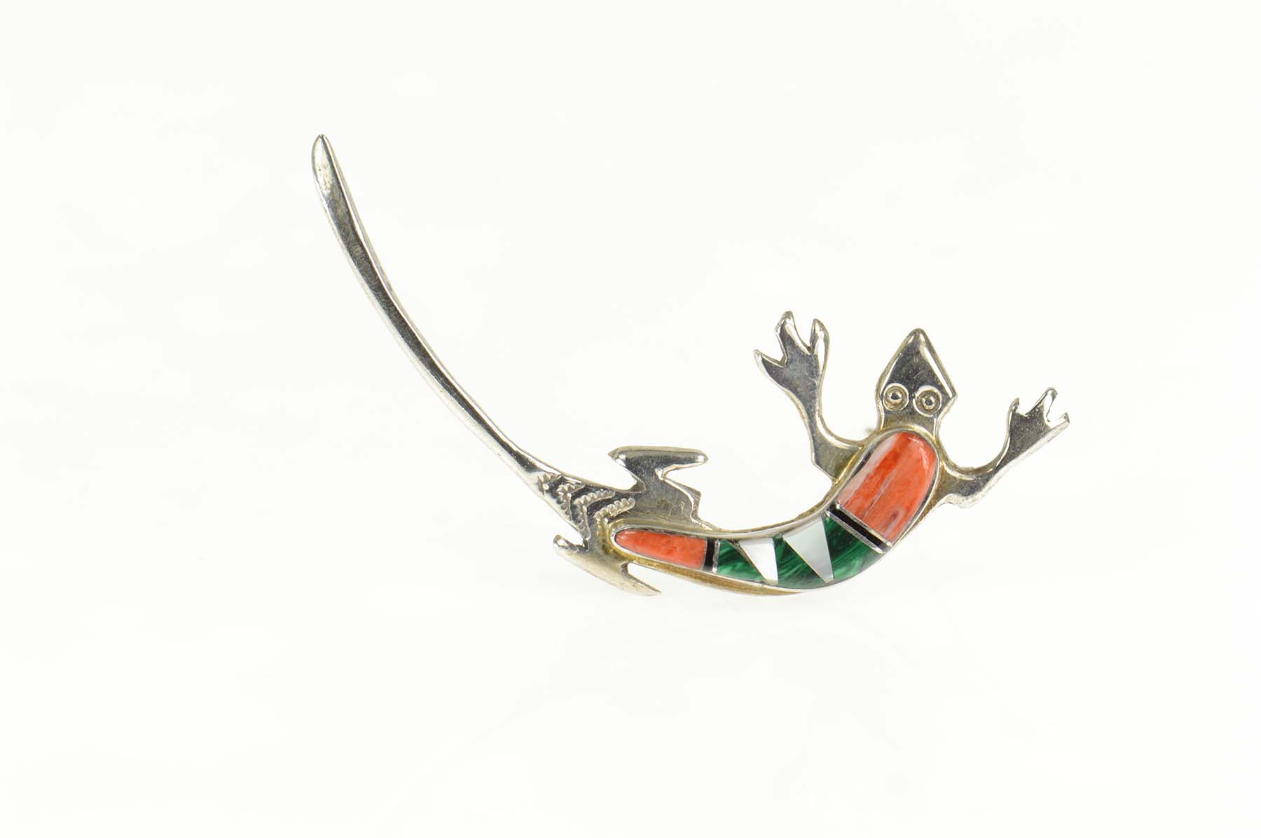 Sterling Silver Native American Coral Malachite Lizard Pin/Brooch ...