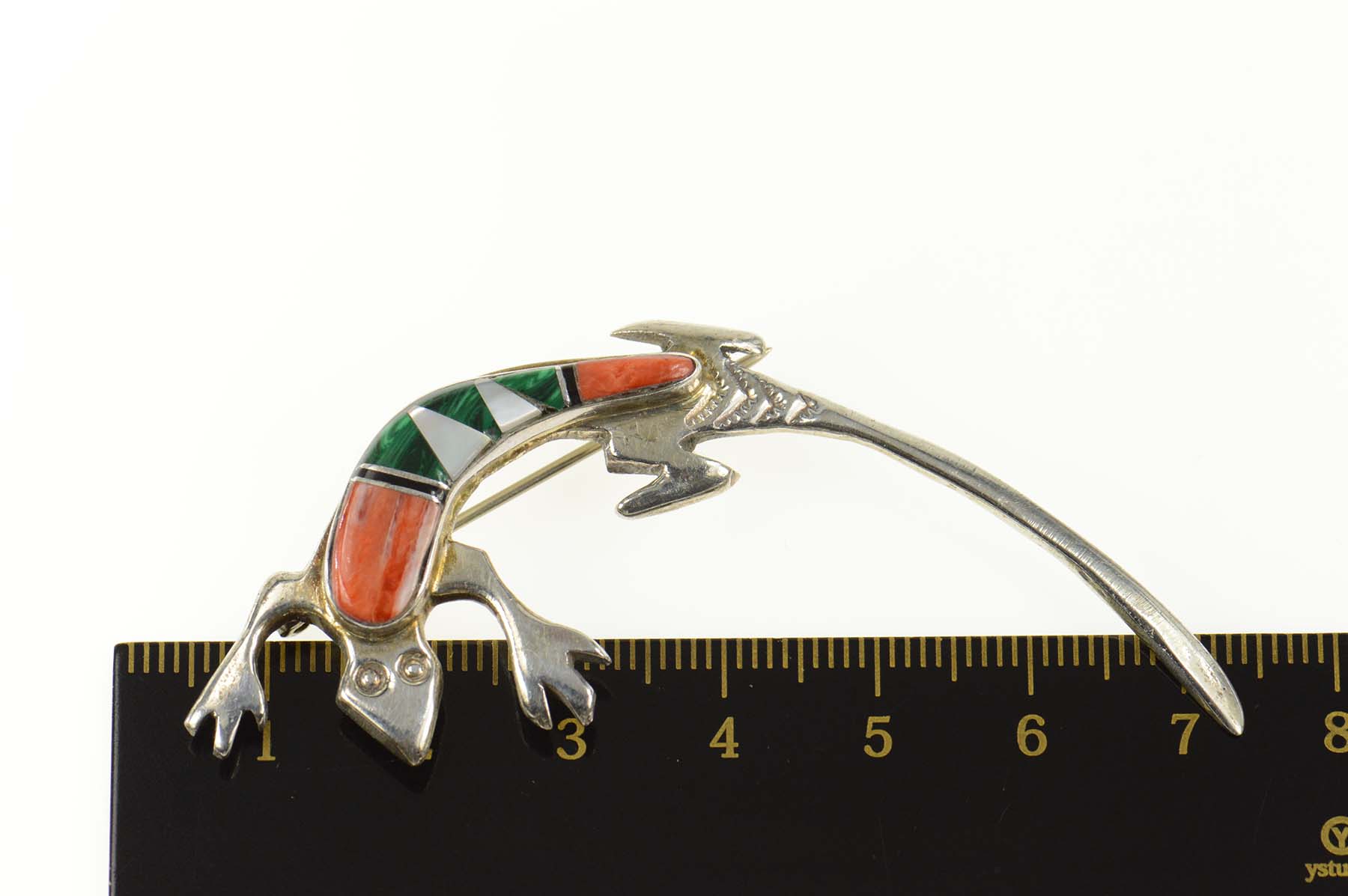 Sterling Silver Native American Coral Malachite Lizard Pin/Brooch ...