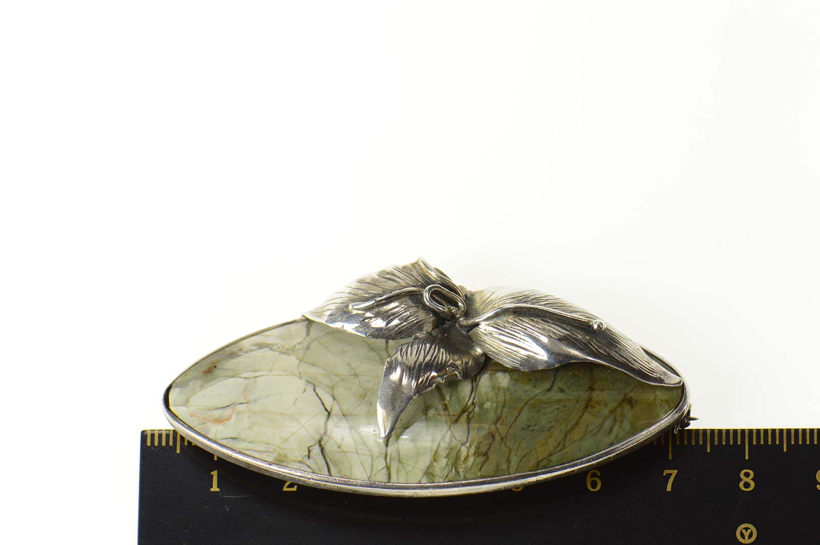 Sterling Silver Native American Green Stone Navette Flower Pin/Brooch ...