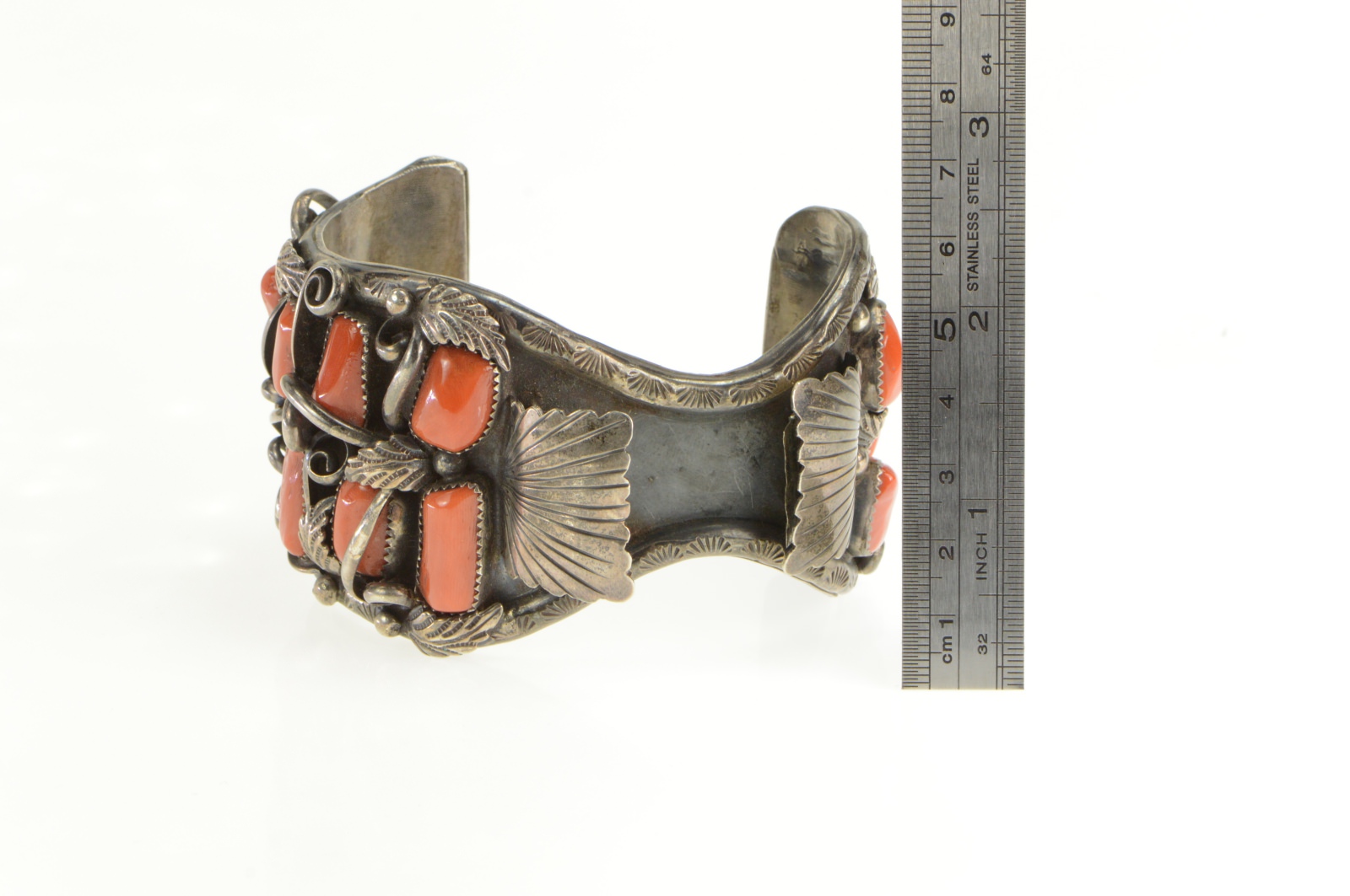 Sterling Silver Navajo Coral Jerry Wilma Begay Watch Cuff Bracelet 8.5 ...