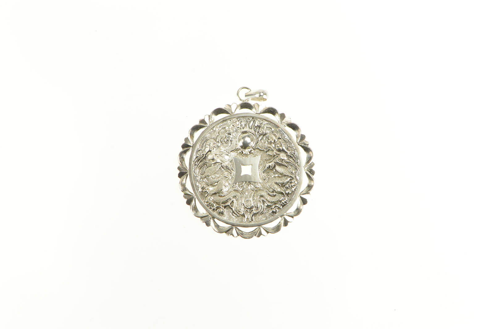 Sterling Silver Ornate Chinese Dragon Motif Medallion Pendant ...