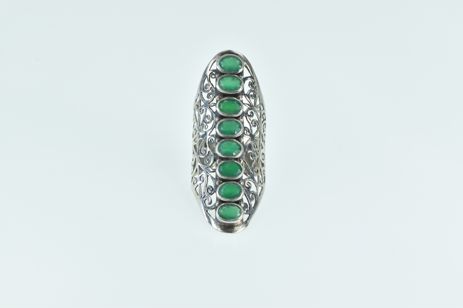 Sterling Silver Ornate Emerald Filigree Scroll Finger Guard Ring, Size ...