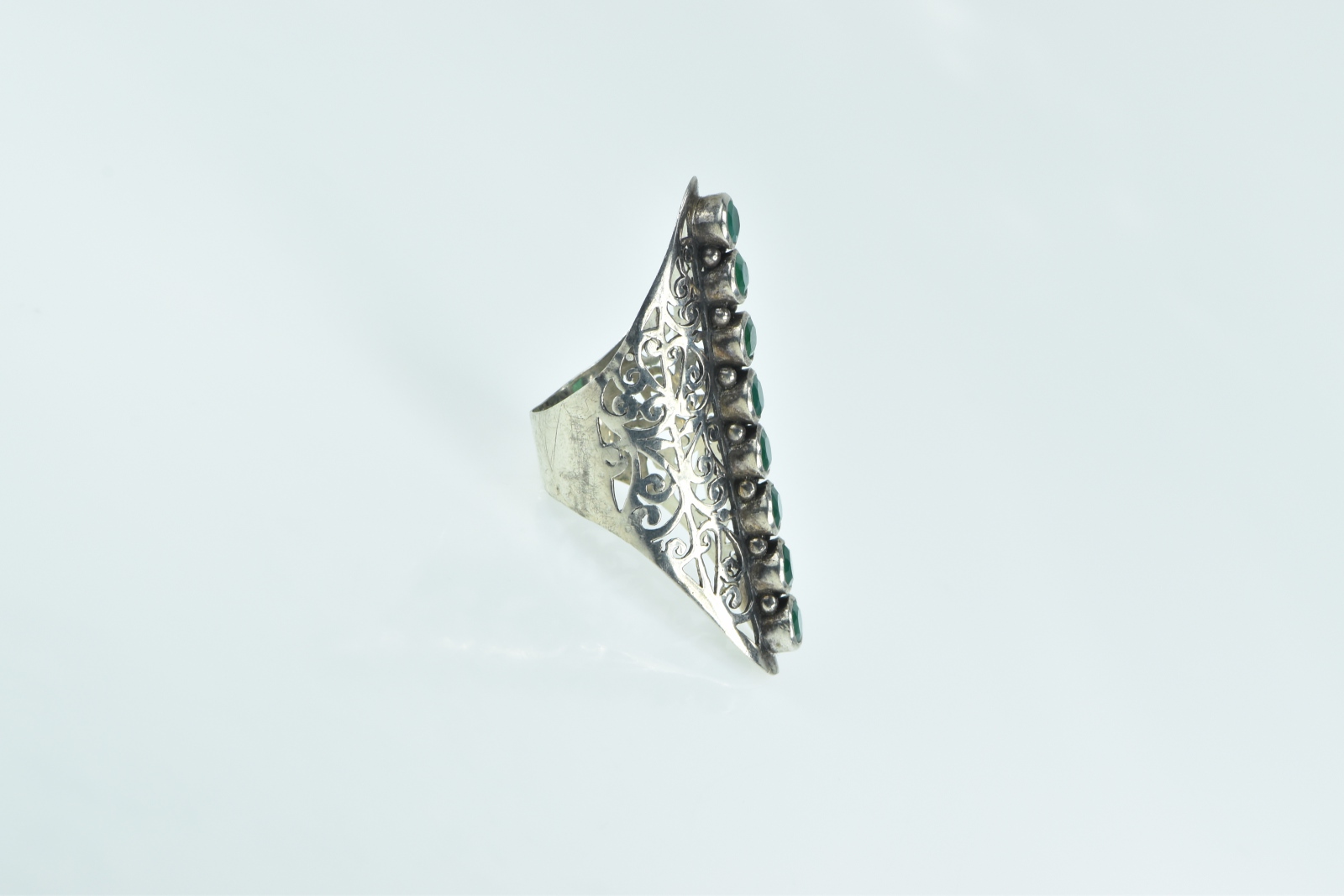 Sterling Silver Ornate Emerald Filigree Scroll Finger Guard Ring, Size ...