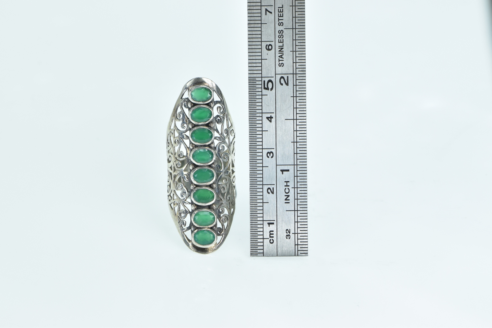 Sterling Silver Ornate Emerald Filigree Scroll Finger Guard Ring, Size ...