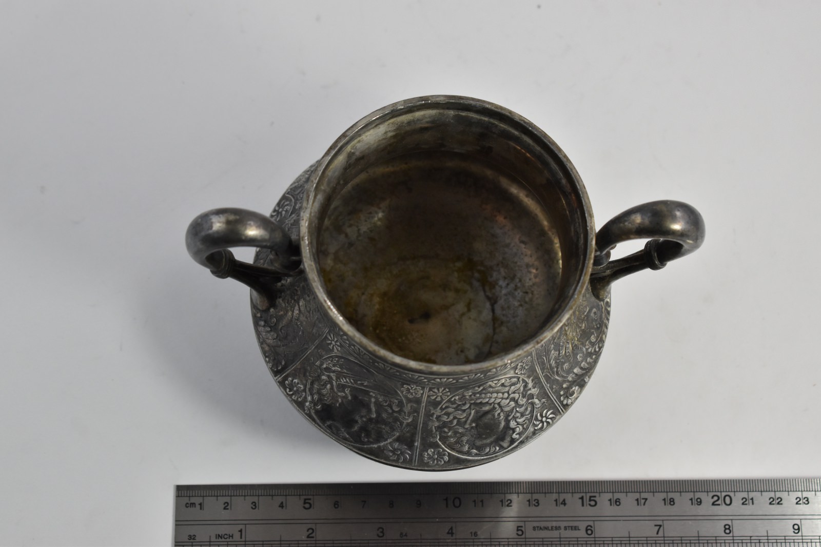 Sterling Silver Ornate Greek Mythology Motif Sugar Bowl | Property Room