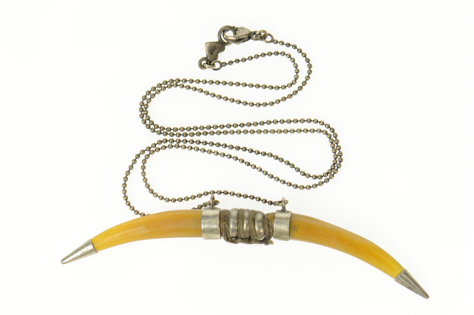 Sterling Silver Ornate Native American Horn Sim. Amber Necklace 18 ...