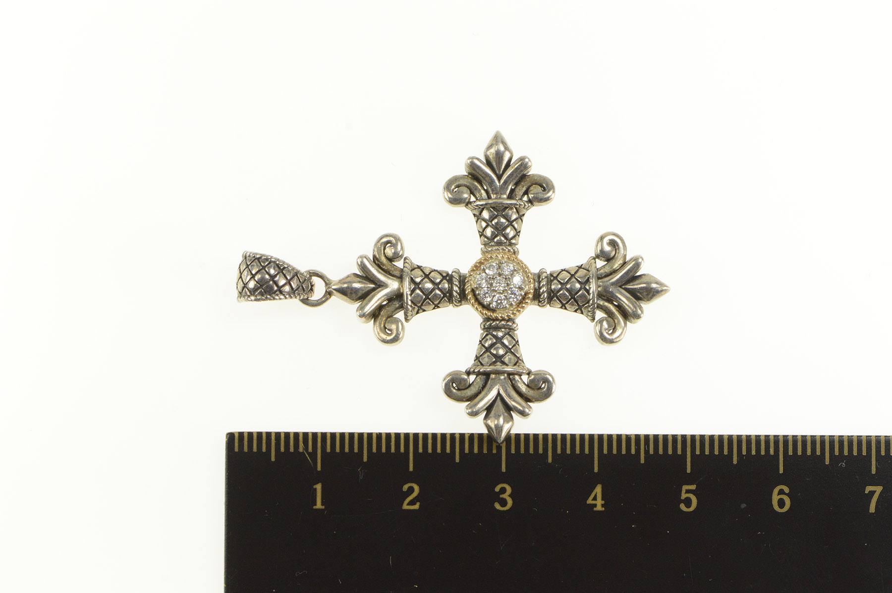 Sterling Silver Ornate Scroll Cross CZ Two Tone 14k Gold Pendant ...
