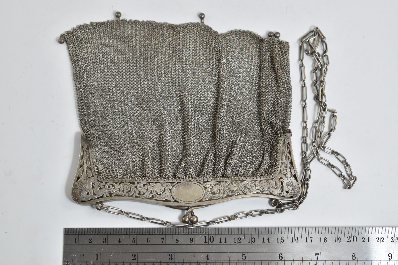 Sterling Silver Ornate Scroll Design Snake Mesh Purse Hand Bag ...