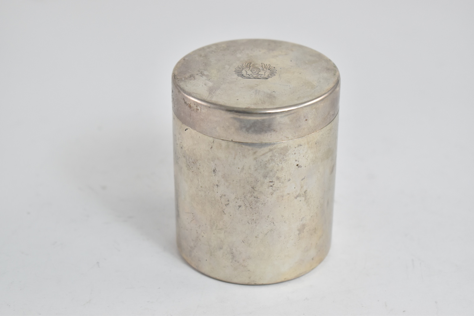 Sterling Silver Ornate Winged Soldier Engraved Tea Caddy | Property Room