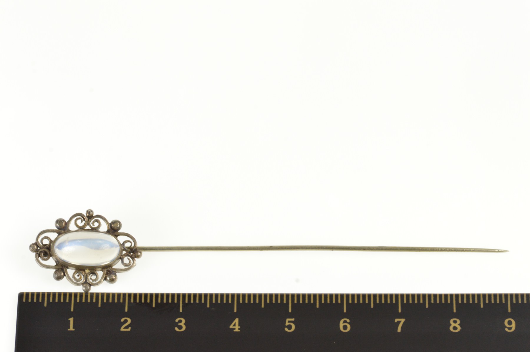 Sterling Silver Oval Moonstone Scroll Swirl Filigree Stick Pin ...
