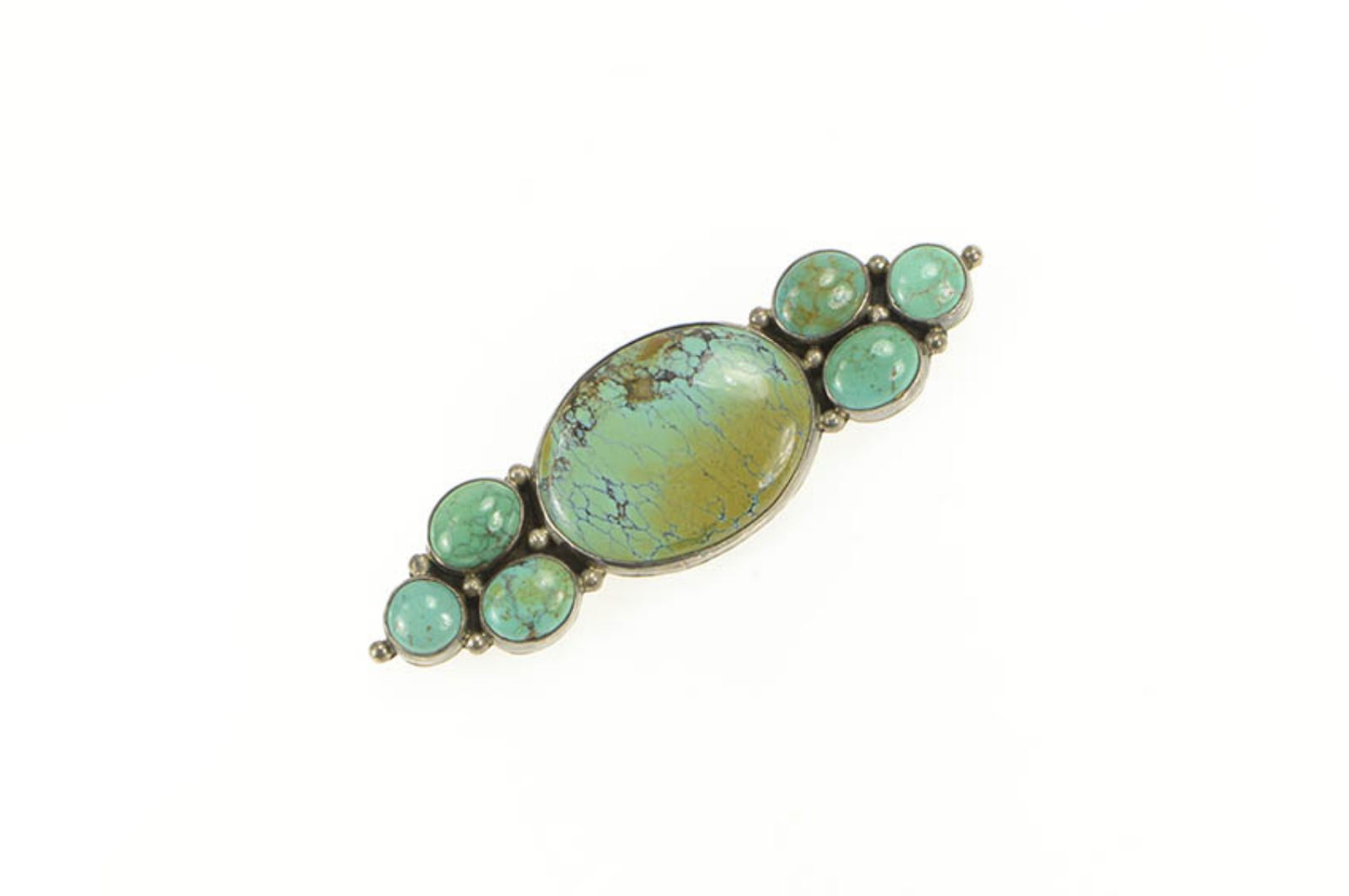 Sterling Silver Oval Turquoise Southwestern Cluster Bar Pin/Brooch ...
