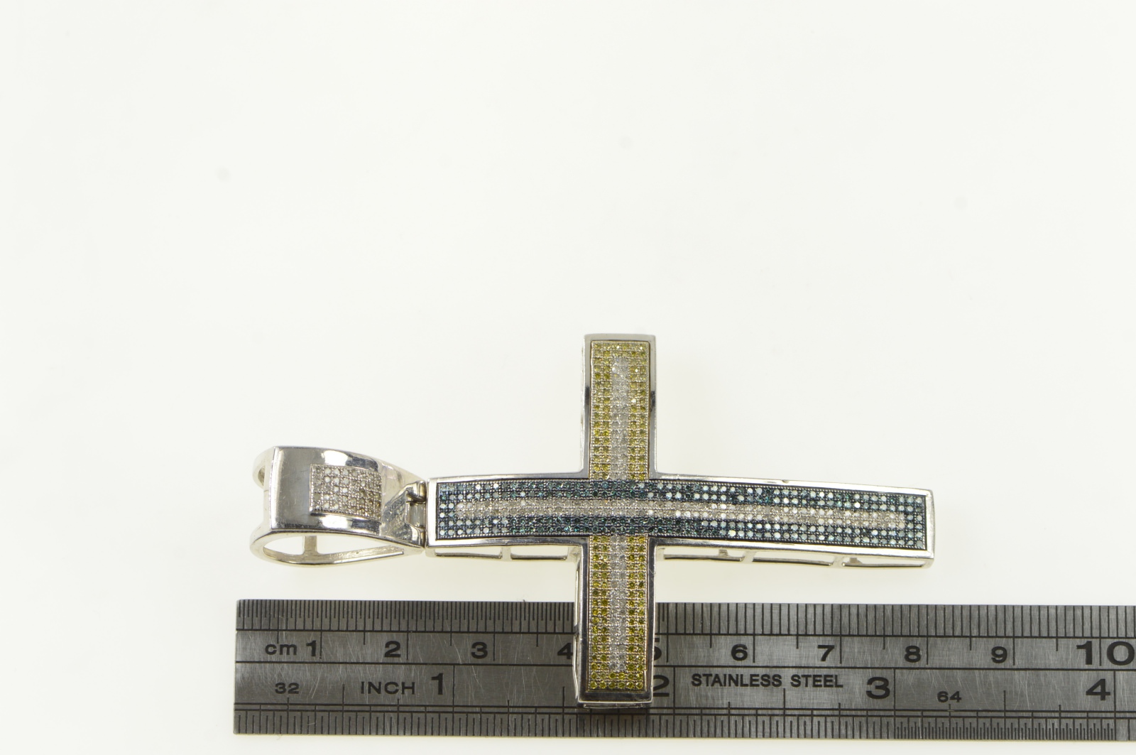 Sterling Silver Pave Diamond Encrusted Cross Pendant | Property Room