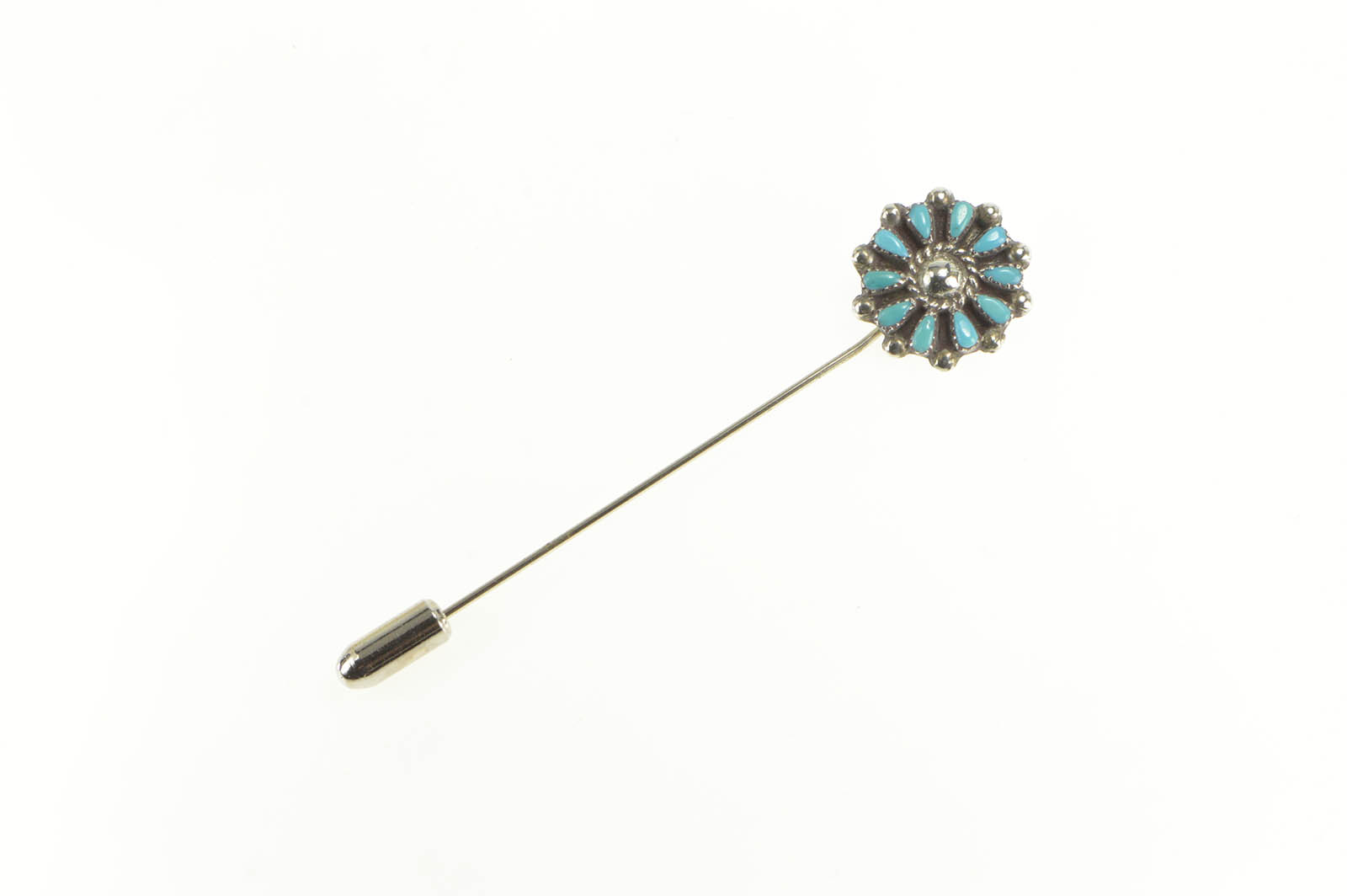 Sterling Silver Robert Dishta Zuni Native American Turquoise Stick Pin ...
