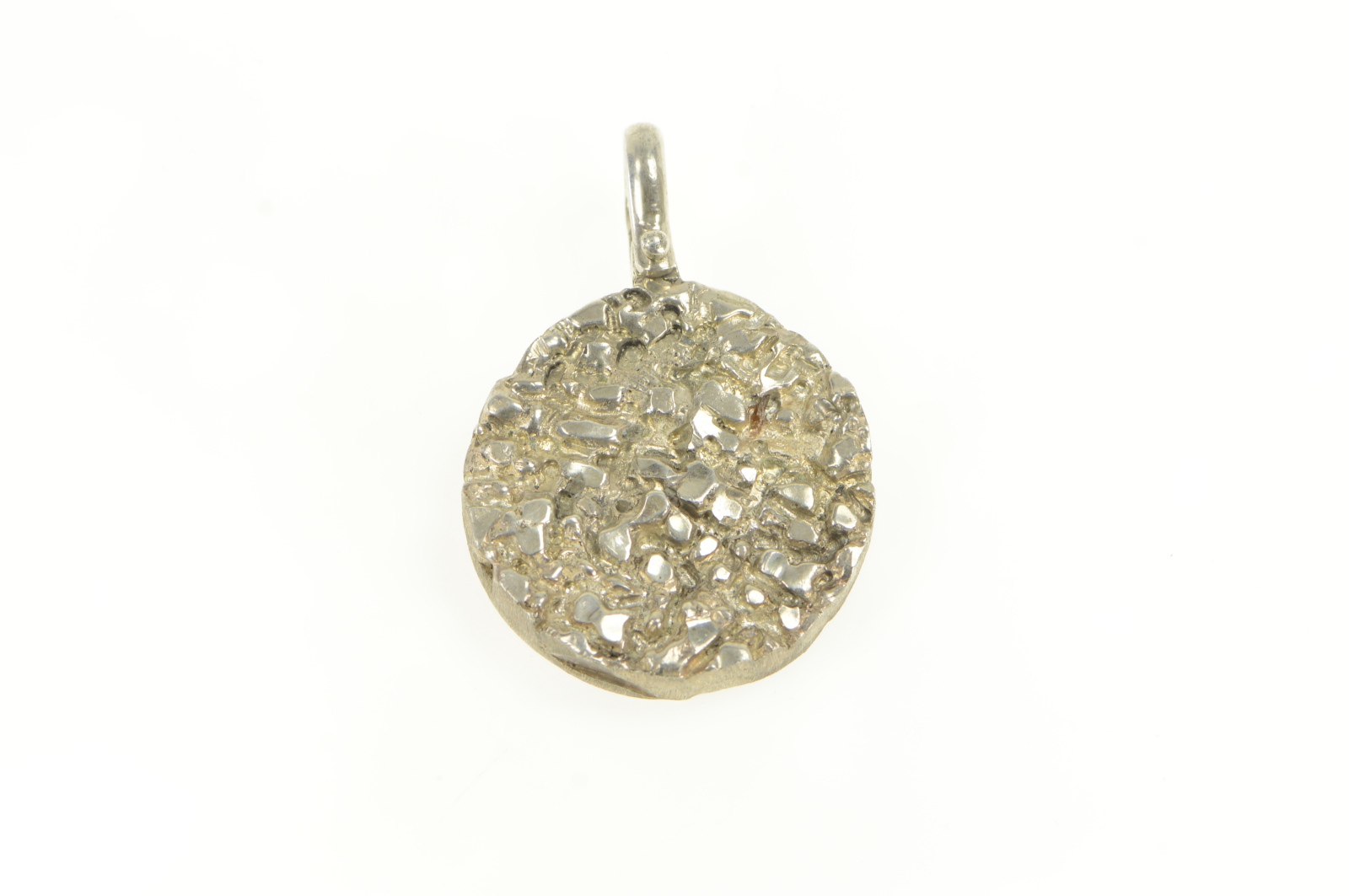 Sterling Silver Round Textured Nugget Abstract Heavy Medallion Pendant ...