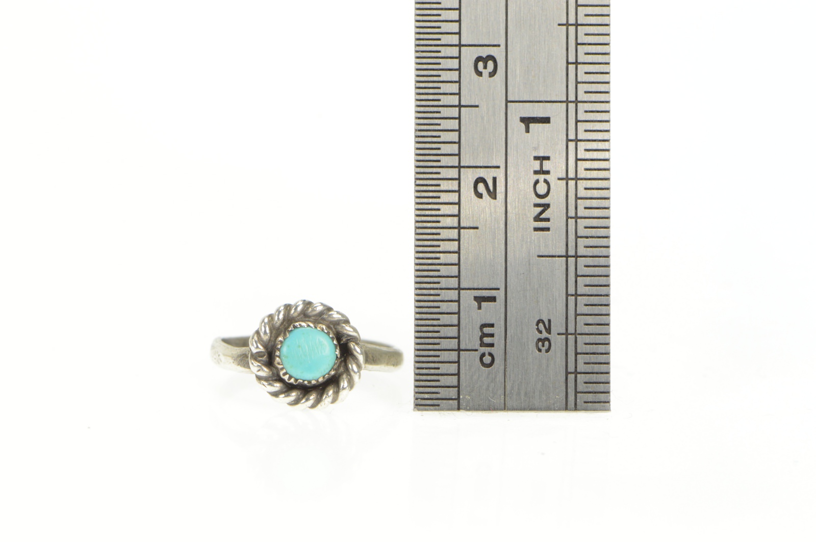 Sterling Silver Round Turquoise Twist Trim Southwestern Ring, Size 4.25 ...