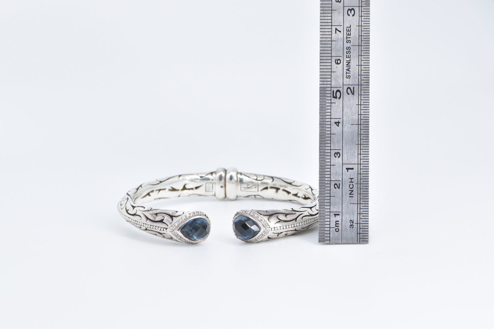 Sterling Silver Scott Kay London Blue Topaz Diamond Cuff Bracelet 7 ...