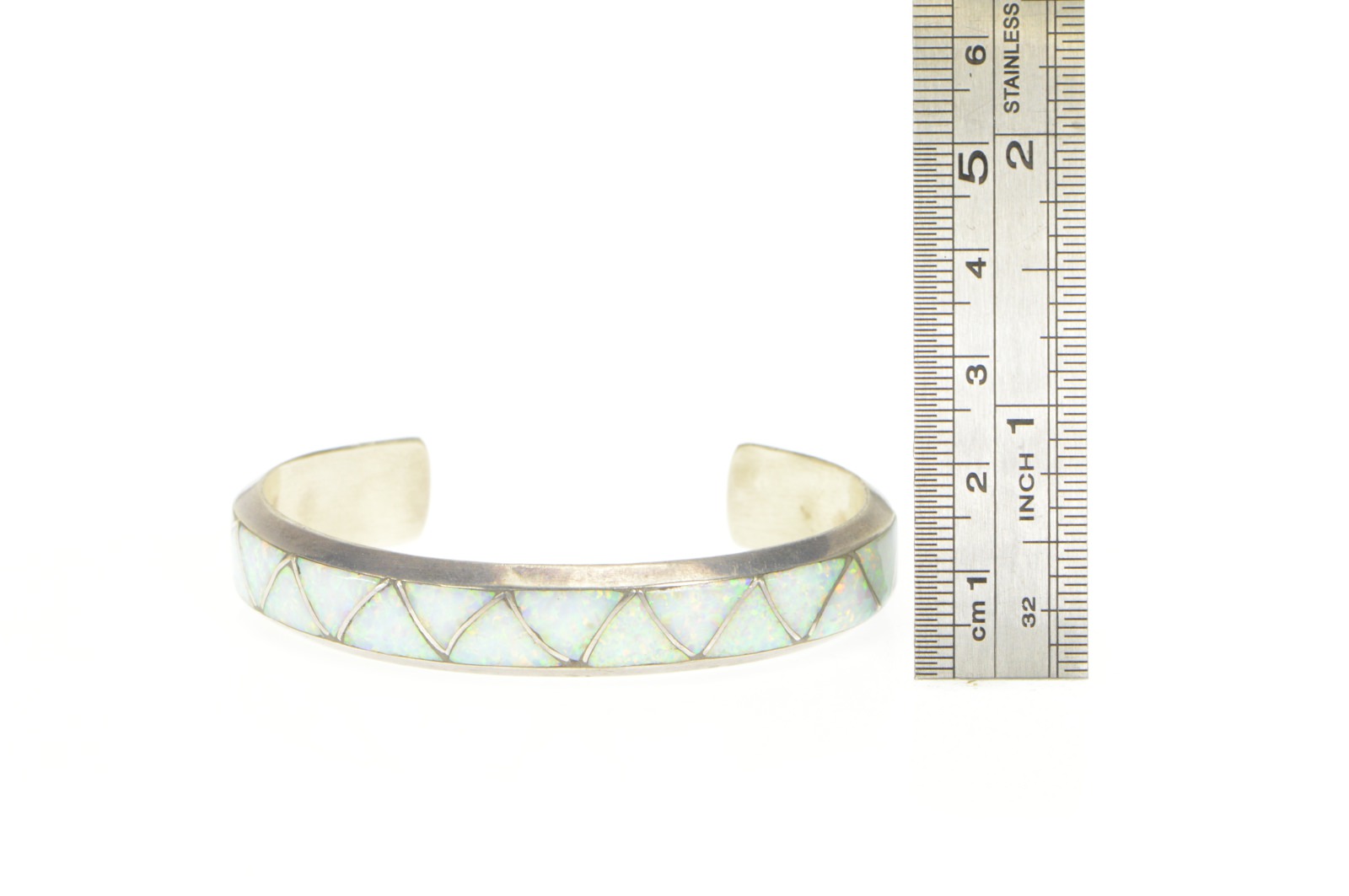 Sterling Silver Southwestern Syn. Opal Zig Zag Inlay Bracelet 6 ...