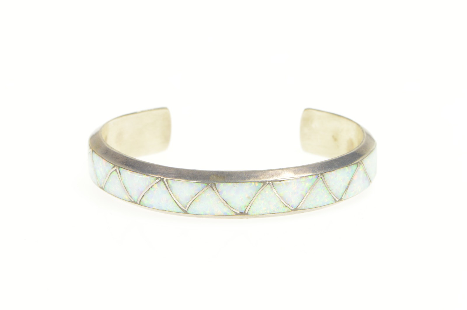 Sterling Silver Southwestern Syn. Opal Zig Zag Inlay Bracelet 6 ...