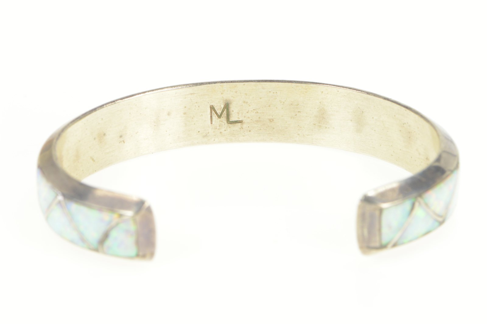 Sterling Silver Southwestern Syn. Opal Zig Zag Inlay Bracelet 6 ...