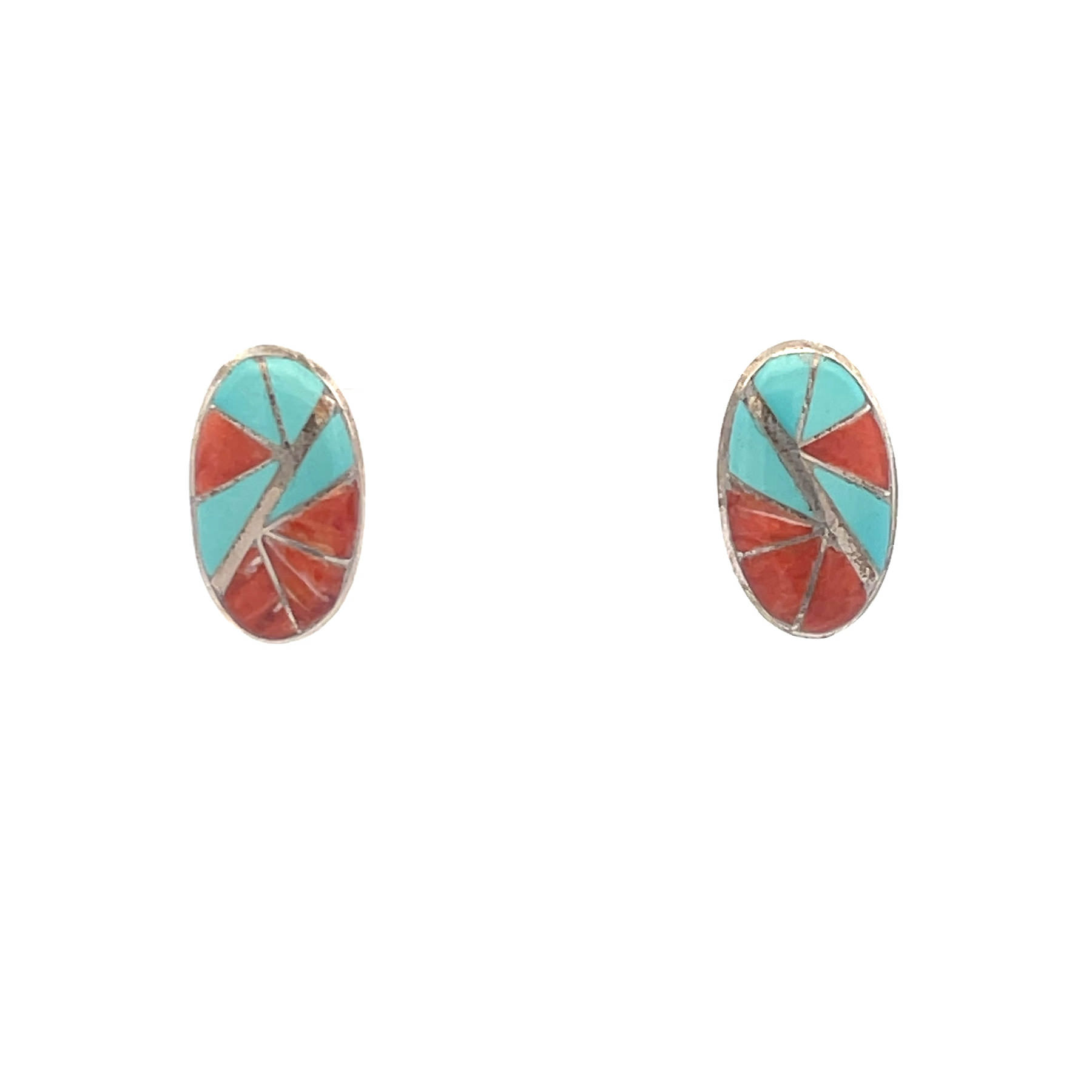 Sterling Silver Spiny Oyster Turquoise Inlay Oval Clip Earrings ...