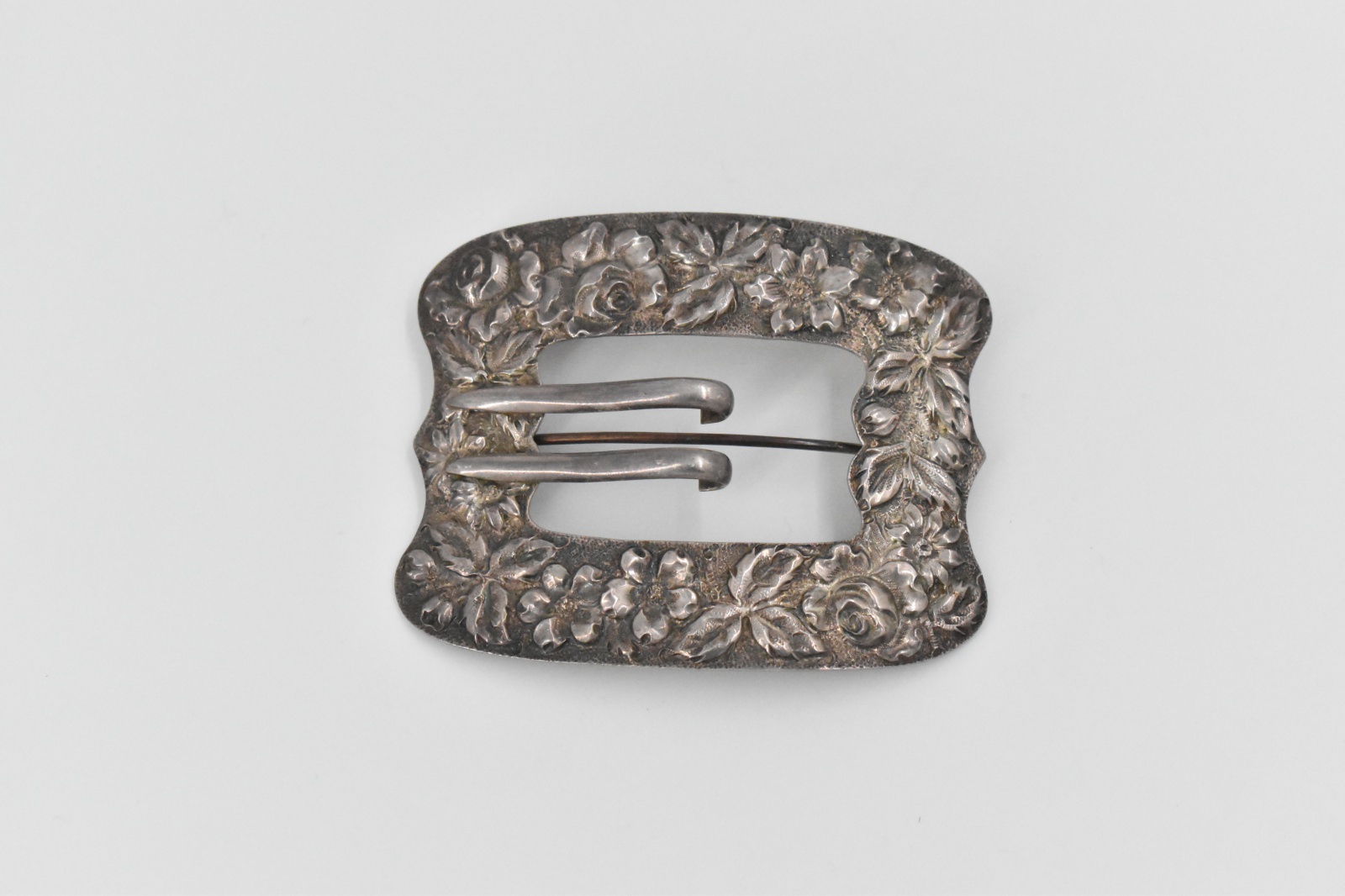 Sterling Silver Stieff Repousse Floral Ornate Belt Buckle Scarf Pin ...