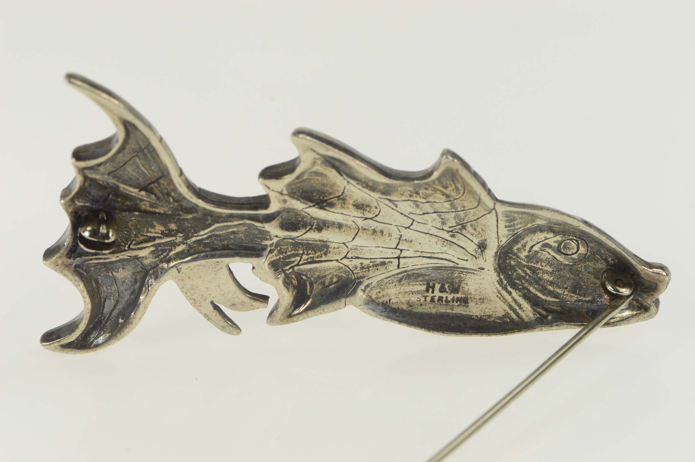 Sterling Silver Stylized Retro Fish Guppy Statement Pin/Brooch ...