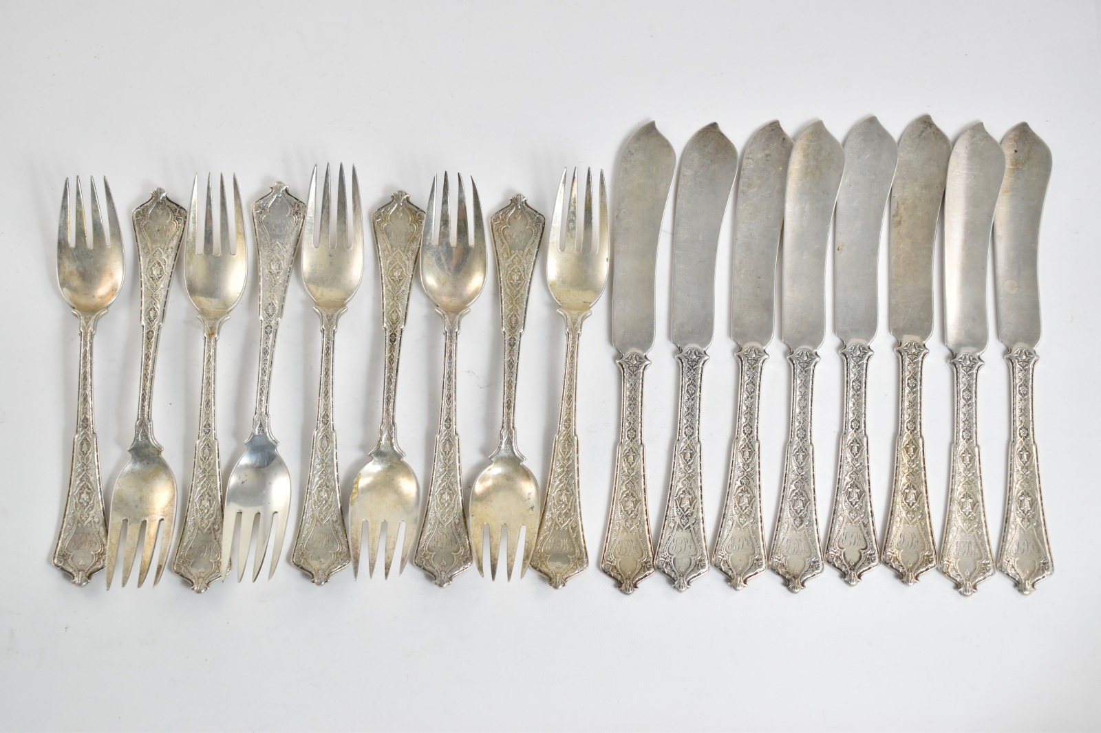 Sterling Silver Tiffany & Co Persian Fish Set (8 full sets, 1 partial ...