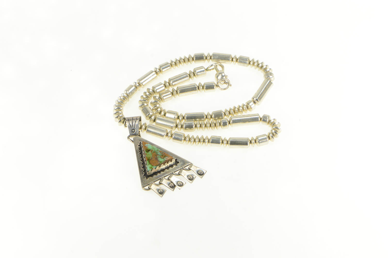 Sterling Silver Triangle Cut Turquoise Native American Fringe Necklace ...