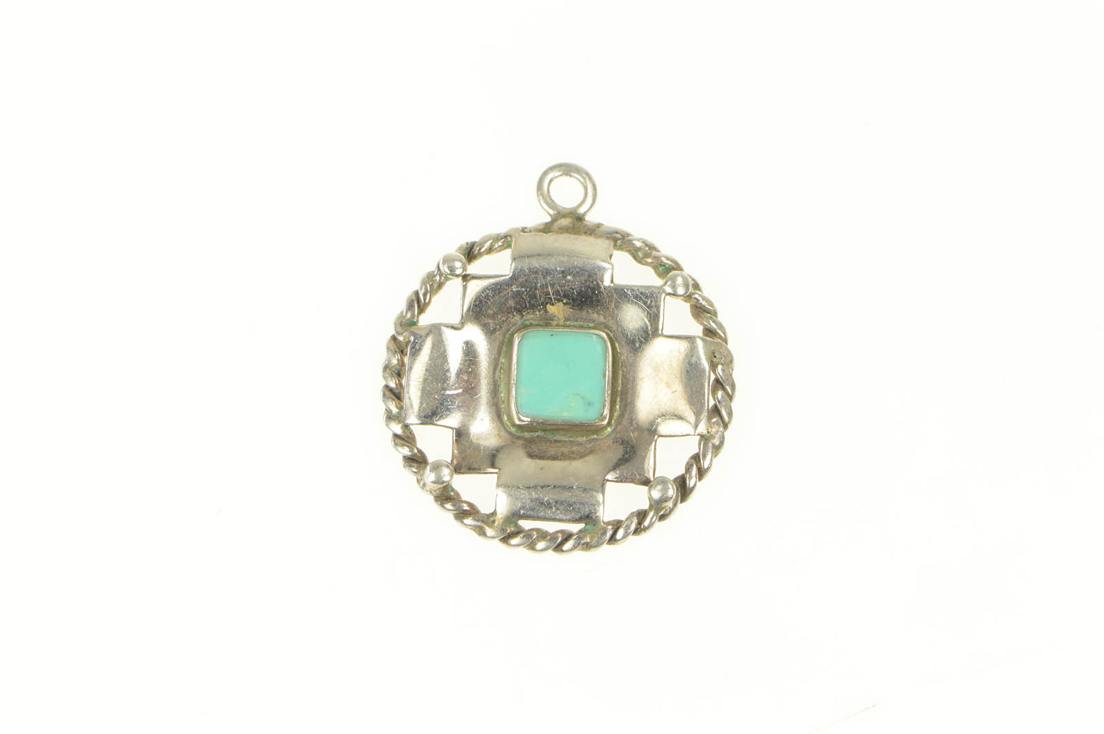 Sterling Silver Turquoise Round Cross Symbol Statement Pendant ...