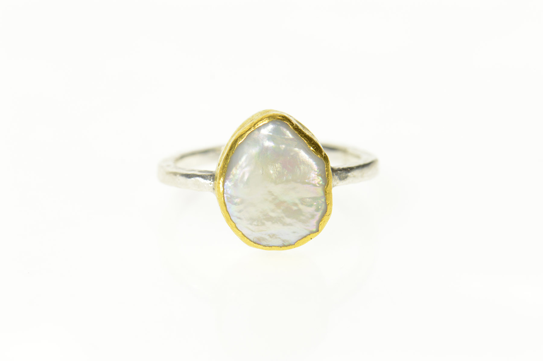 Sterling Silver Two Tone Pearl Bezel Inset Statement Ring, Size 7.75 ...