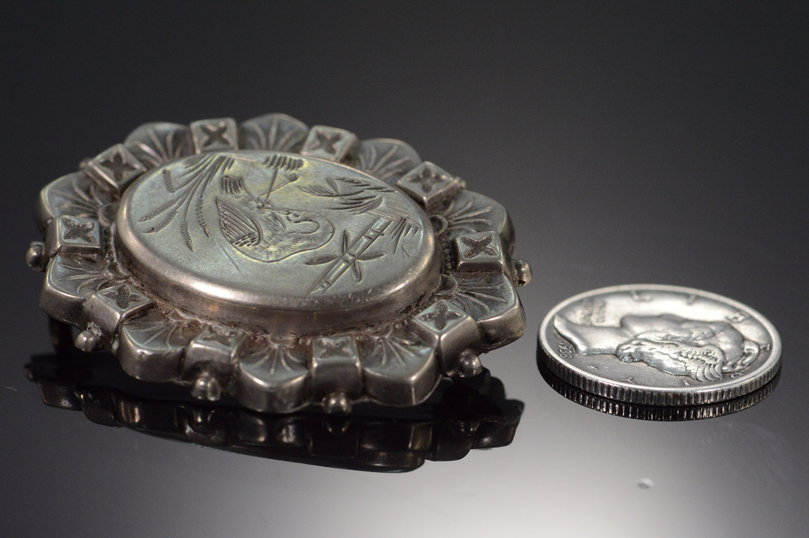 Sterling Silver Victorian Carved Asian Crane Pin/Brooch | Property Room