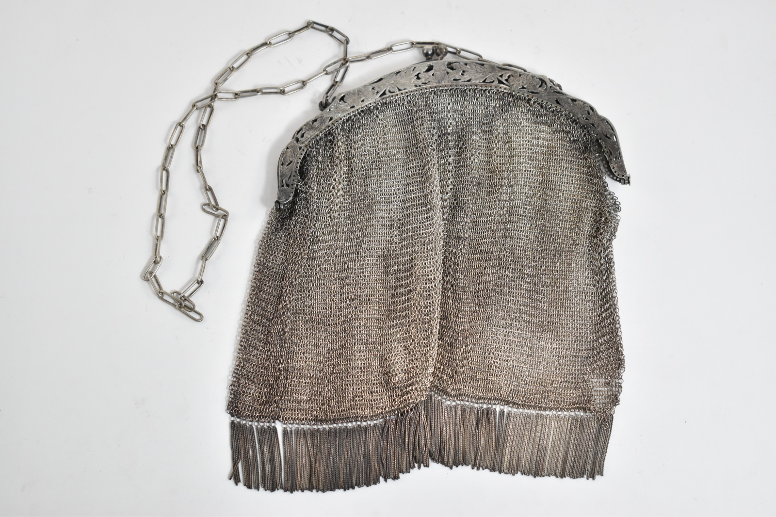 Sterling Silver Victorian Mesh Chain Fringe Tassel Purse Hand Bag ...