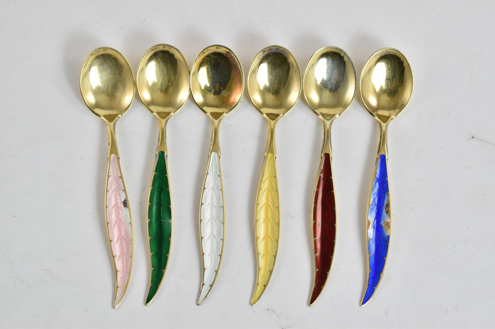 Sterling Silver Vintage Ottar Hval Guilloche Enamel Spoons Set (6pcs ...