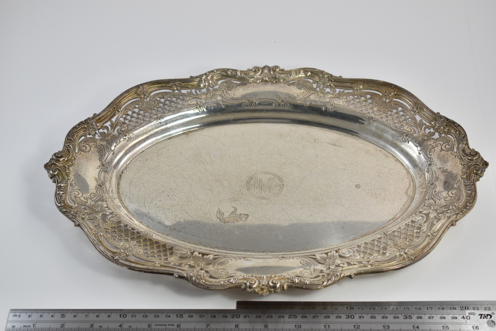 Sterling Silver Wright Kay & Co. H M S Monogram Platter | Property Room
