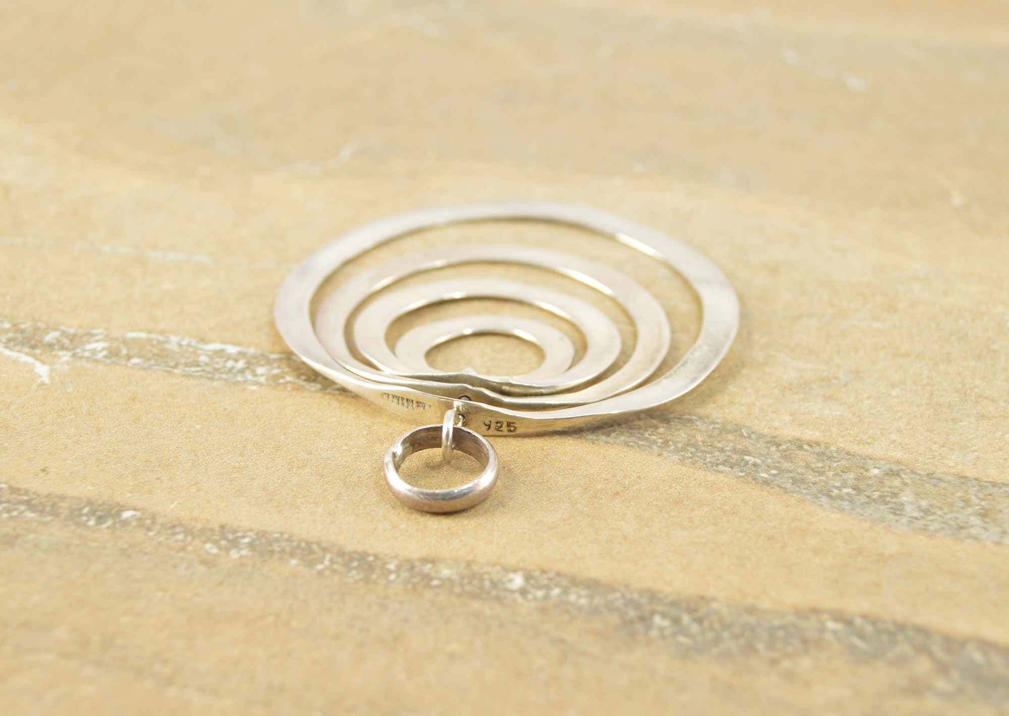 Tiered Spinner Circle Design Textured Modern Pendant Sterling Silver 8 ...