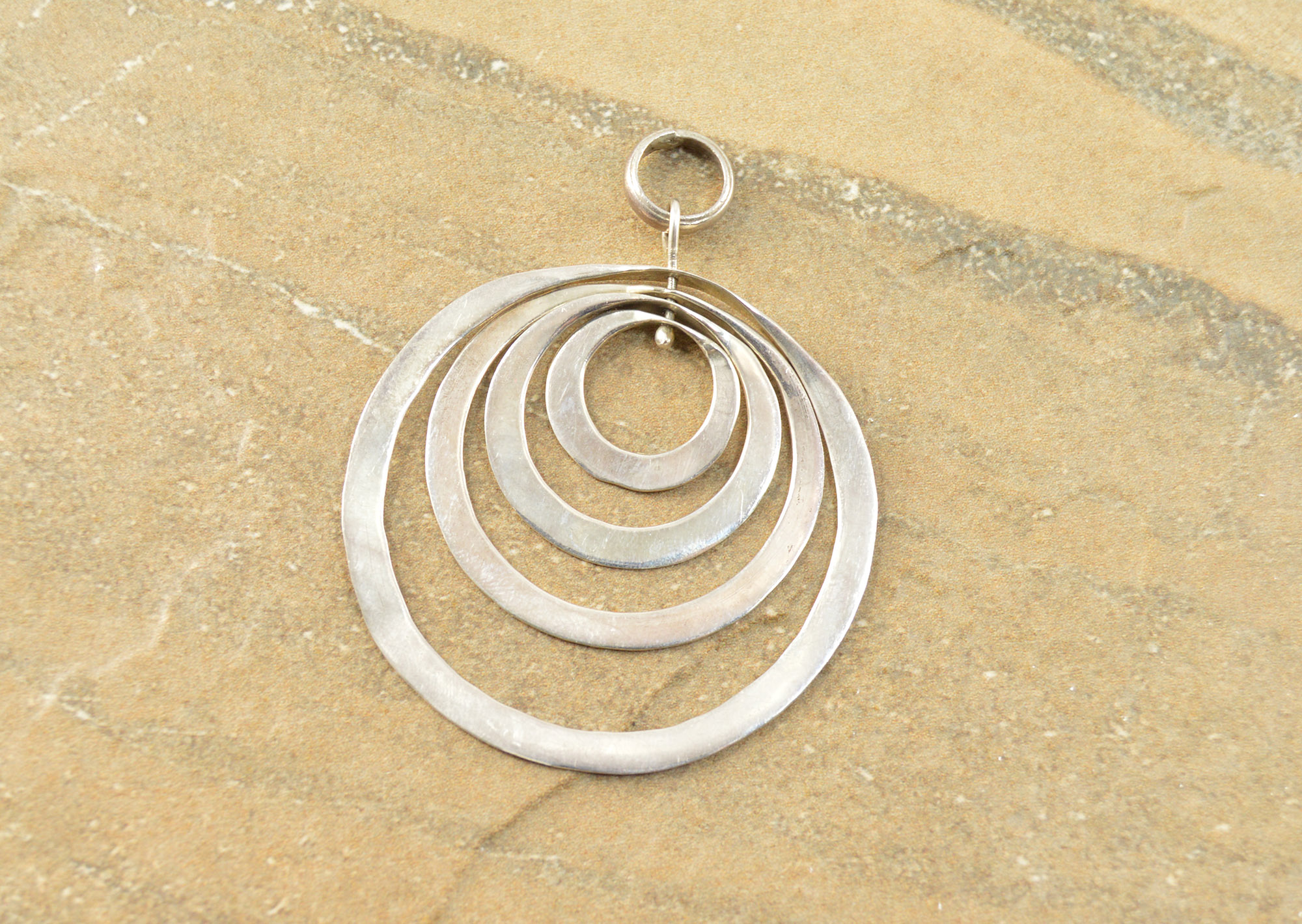 Tiered Spinner Circle Design Textured Modern Pendant Sterling Silver 8 ...