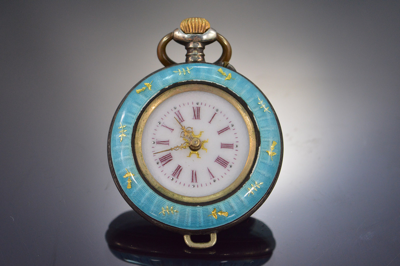 Turquoise Enamel Herringbone Swiss Pocket Watch - Women's | Property Room