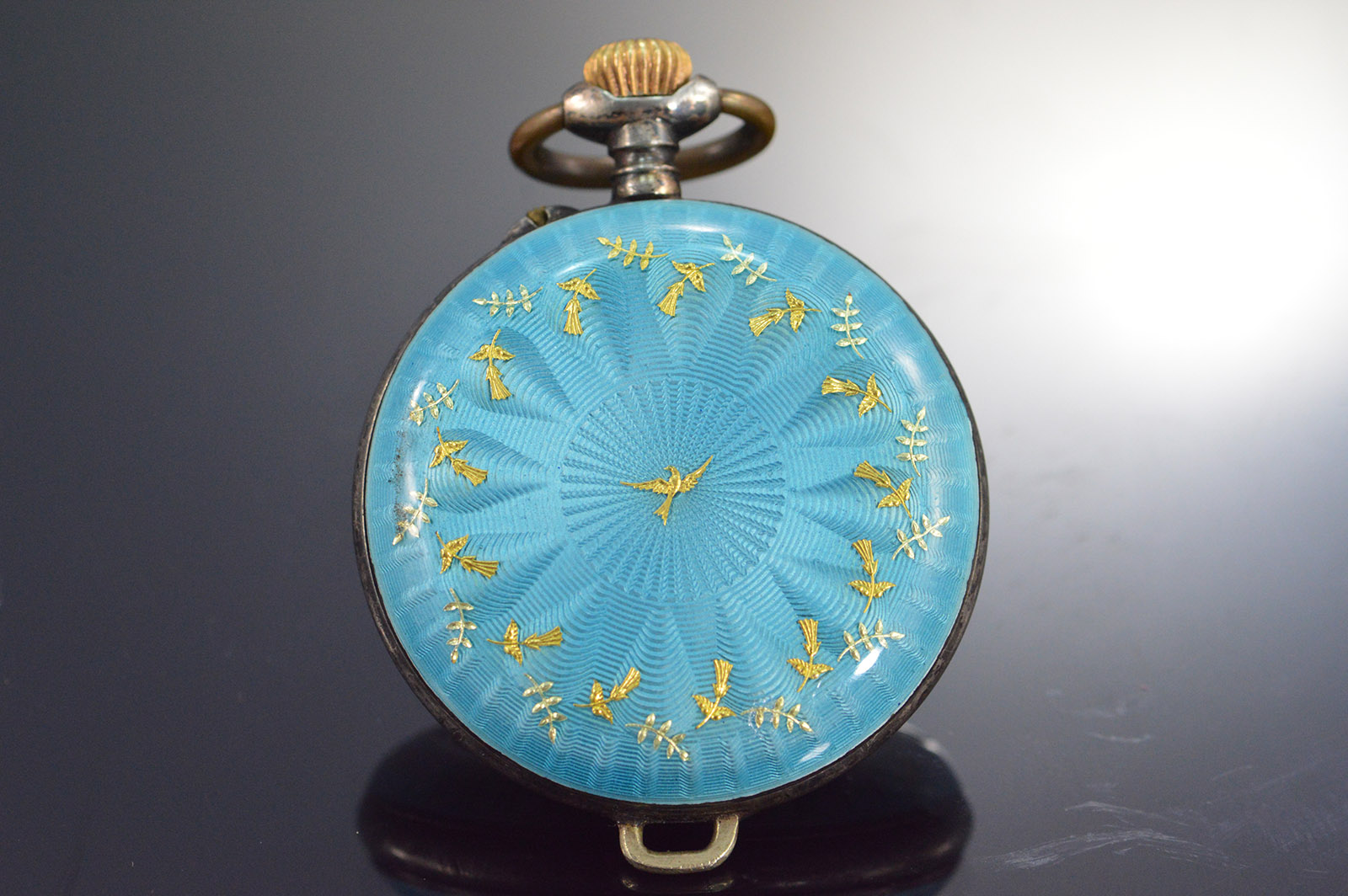 Turquoise Enamel Herringbone Swiss Pocket Watch - Women's | Property Room