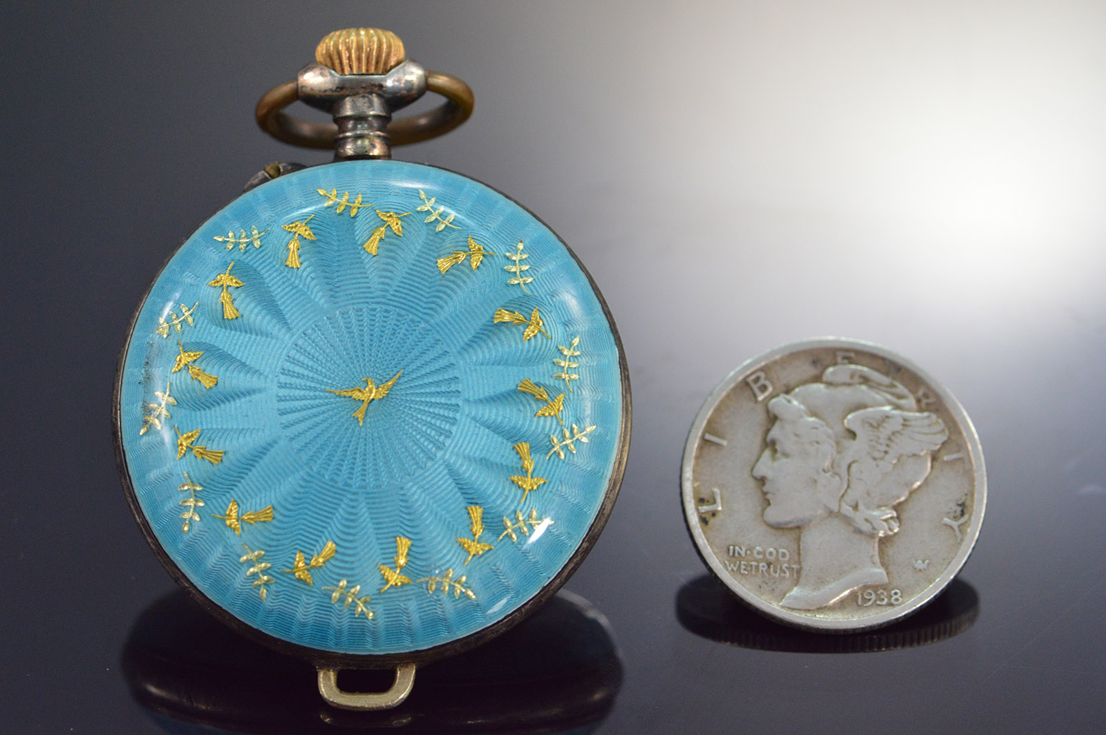 Turquoise Enamel Herringbone Swiss Pocket Watch - Women's | Property Room
