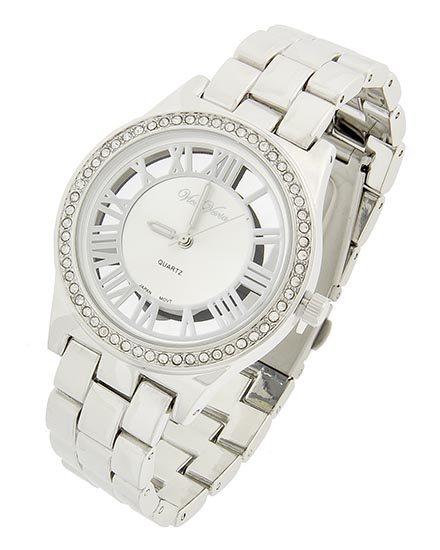 Vice Versa Roman Numeral Cut Out Rhodium Plated Large Face Women's ...