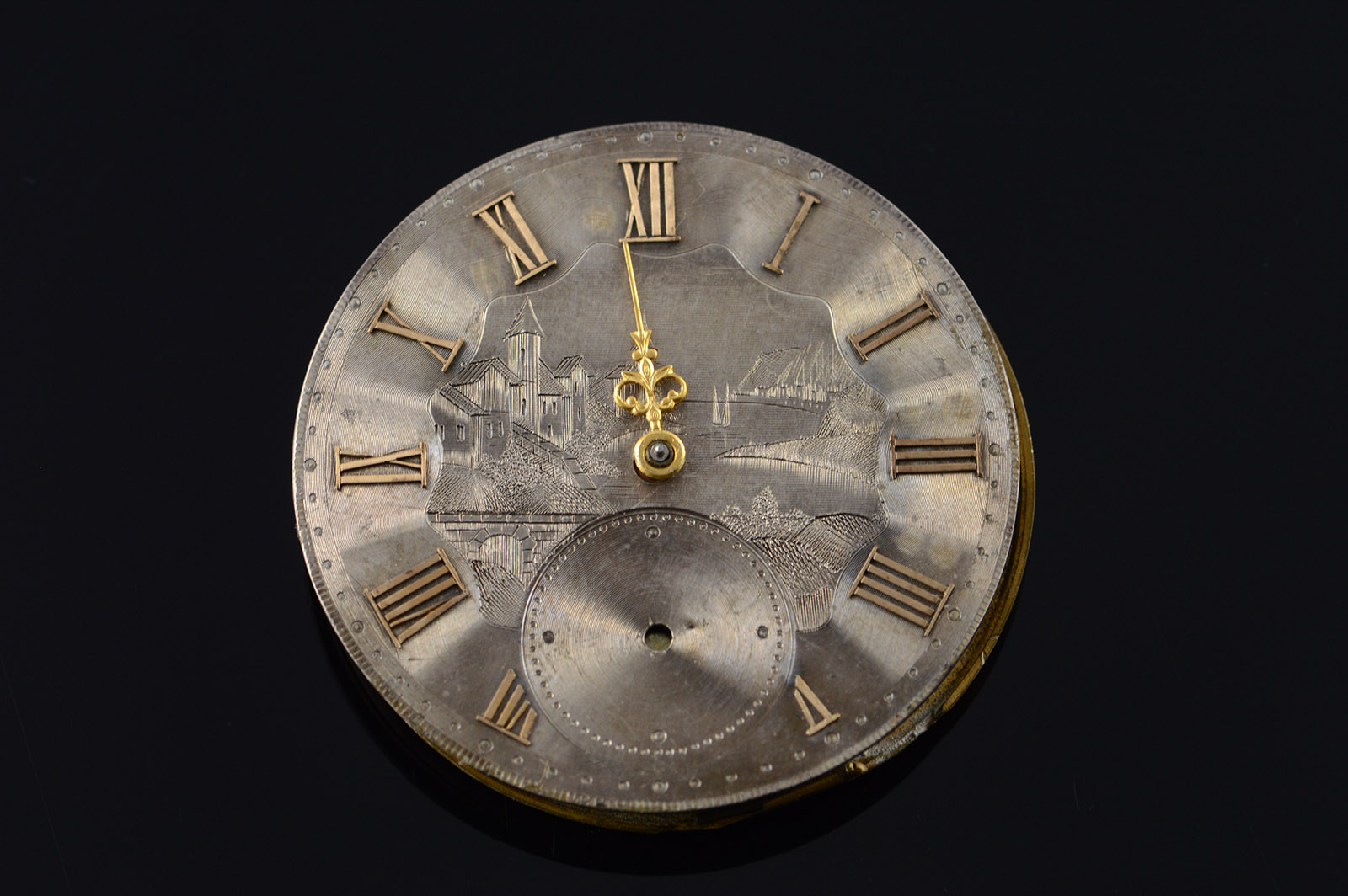 Victorian Silver Engraved Village Scene Pocket Watch Dial & Movement ...