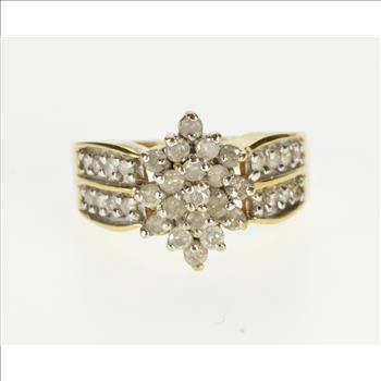 10K 1.00 Ctw Diamond Pointed Oval Cluster Statement Yellow Gold Ring ...