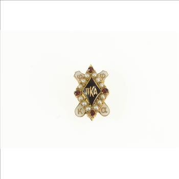 10K 1930's Pi Kappa Alpha Enamel Seed Pearl Lapel Yellow Gold Pin ...