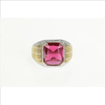 10K 1930's Two Tone Syn. Ruby Ornate Men's White Gold Ring, Size 10.5 ...