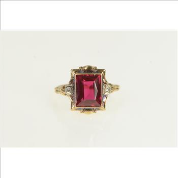 10K 1940's Syn. Ruby Diamond Vintage Yellow Gold Ring, Size 8.25 ...