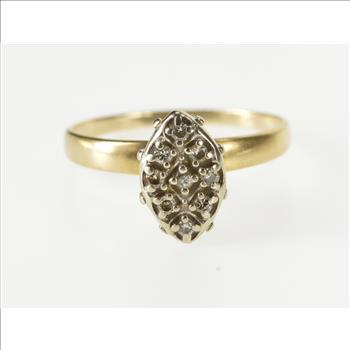 10K 1970's Diamond Pointed Oval Cluster Promise Yellow Gold Ring, Size ...