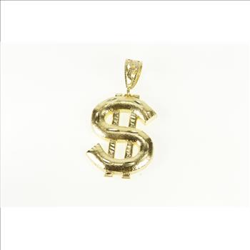 10K 3D Satin Finish Dollar Sign Symbol Money Yellow Gold Pendant ...